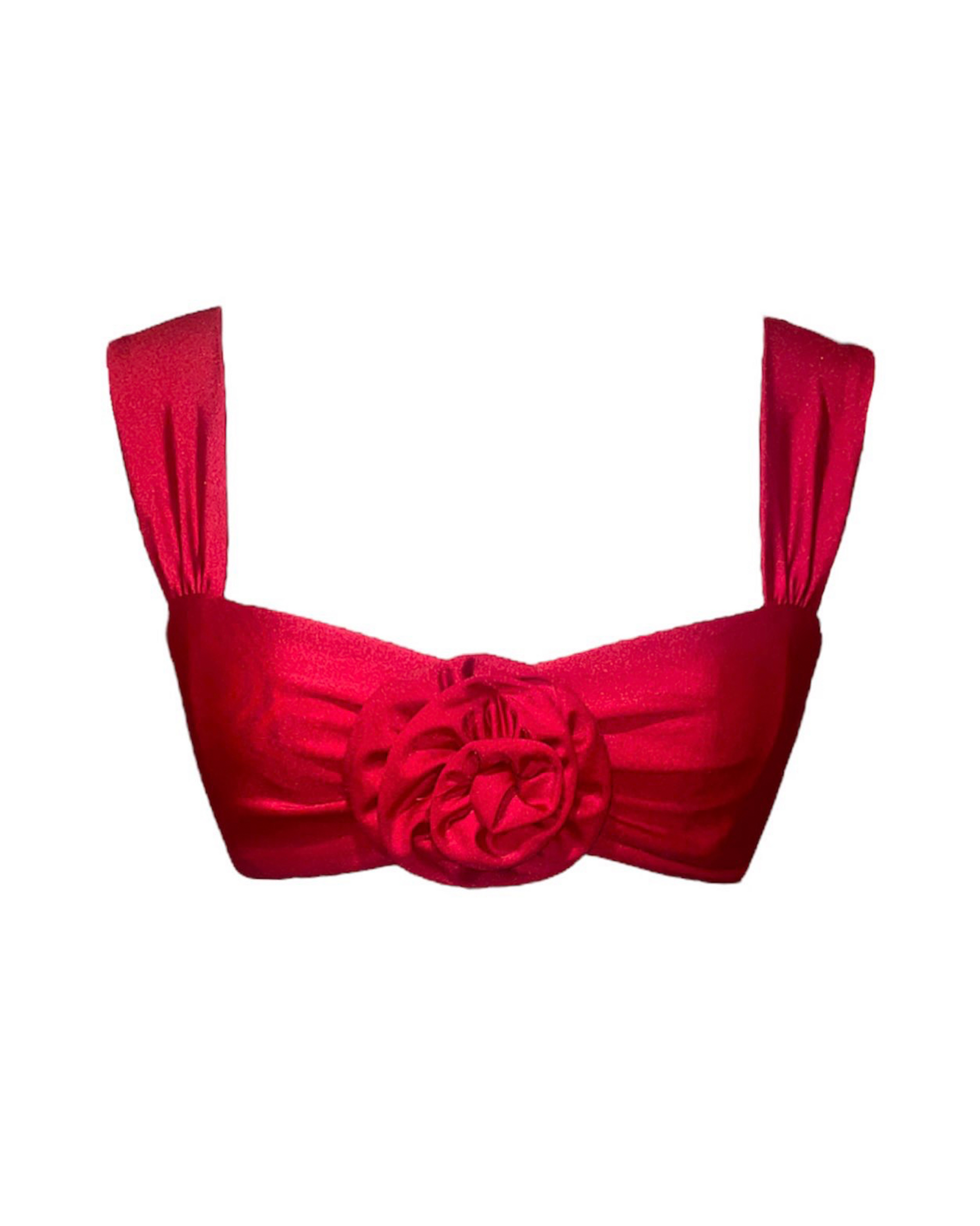 GARDENIA TOP | Red Rosette Bikini Top – Luxury Designer Swim | TRUSSO SWIM